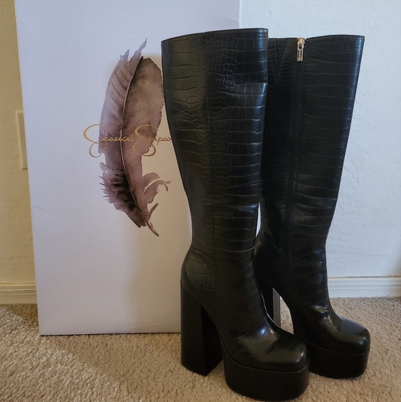 Jessica Simpson | Shoes | Platform Boot Samah Embossed Gator In Black ...
